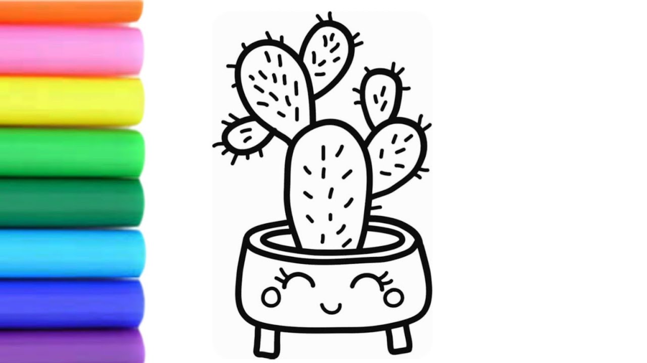 how to draw cactus flower for kids | easy drawing and coloring a cactus ...