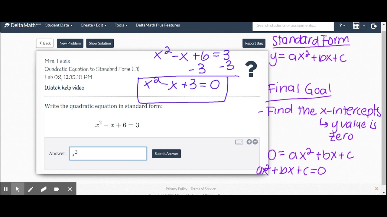 Quadratic Equation to Standard Form (L1) - YouTube