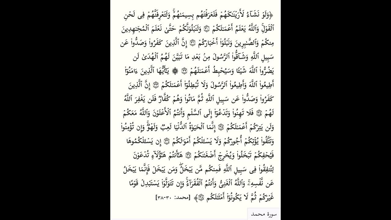 تفسير سورة محمد ص ٥١٠ آية ٣٠ آية ٣٤ Youtube