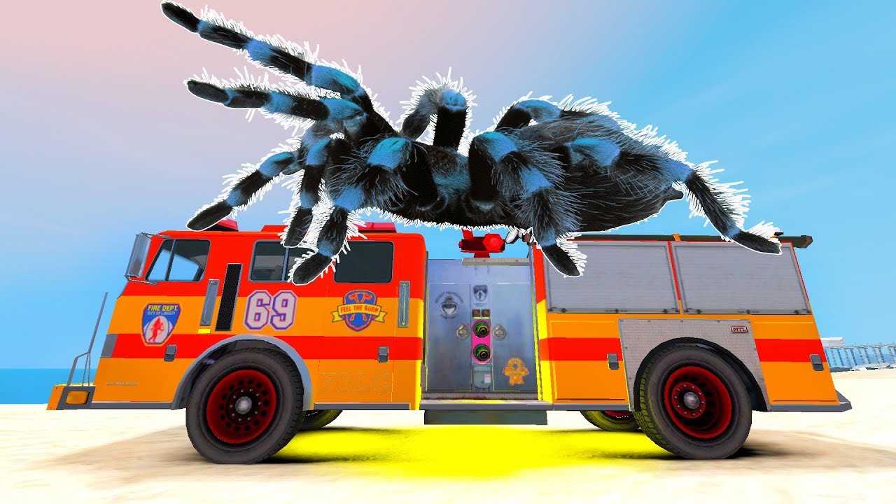 GIANT SPIDER ATTACK FIRE TRUCK - YouTube