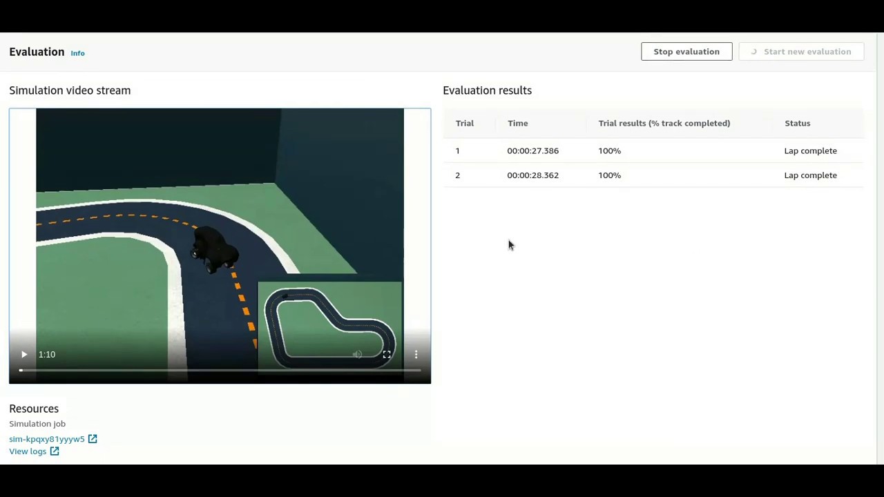 DeepRacer - virtual trac simulation - test 1 - YouTube