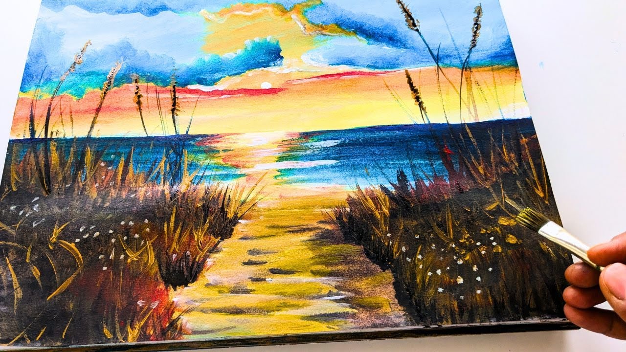 Sunset on a beach | Acrylic Seascape Painting for beginners - YouTube