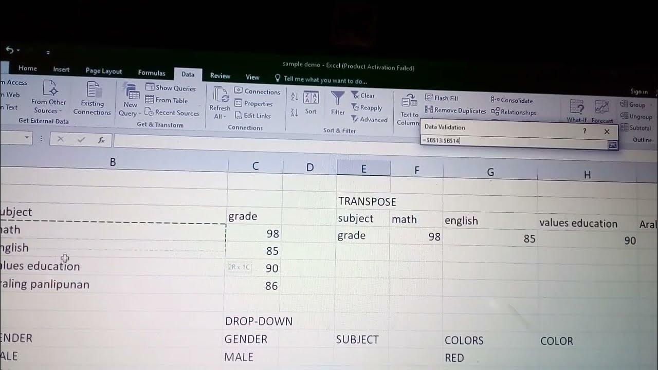 How To Use Concatenate Transpose Dropdown List On Microsoft Excel Tagalog Version Youtube