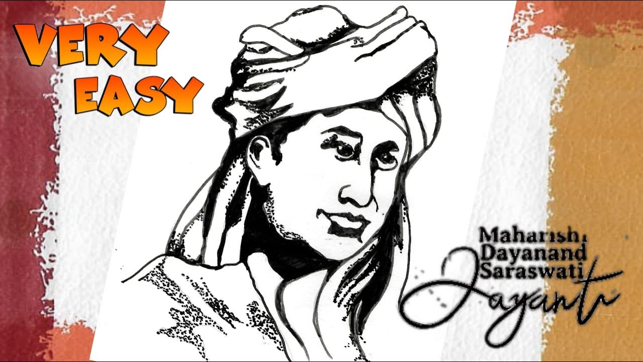 Maharishi Dayanand Saraswati Ji Portrait || How to draw Dayananda ...