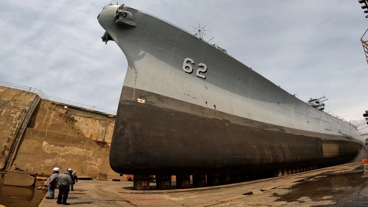 Amazing views of historic USS New Jersey battleship while in dry dock ...