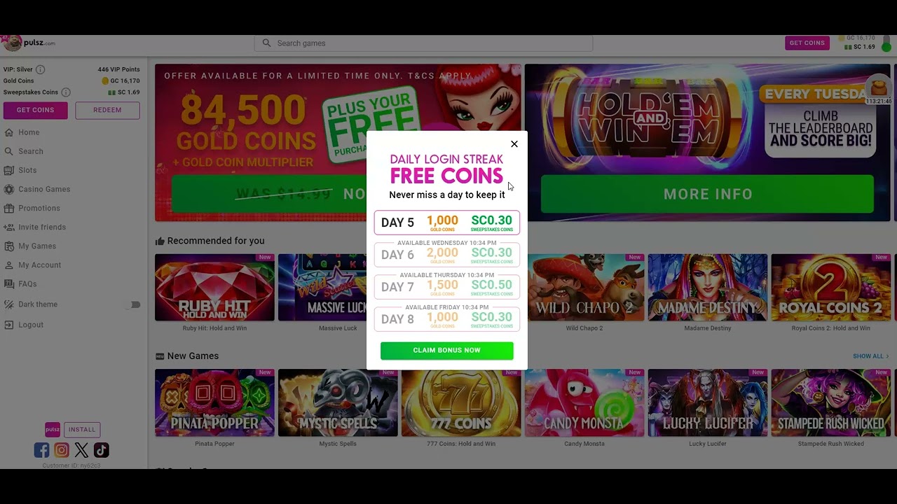 DAILY FREE COINS BY PULSZ CASION GAMES! - YouTube