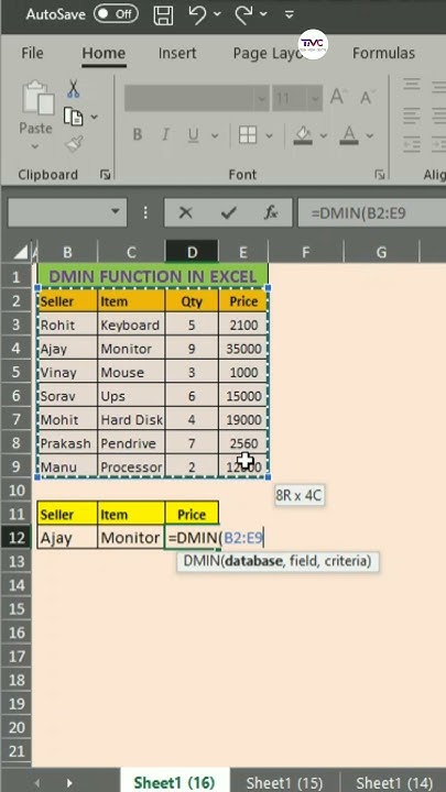 How to use DMIN Function in Excel -Tutorial #excel #shorts #video - YouTube