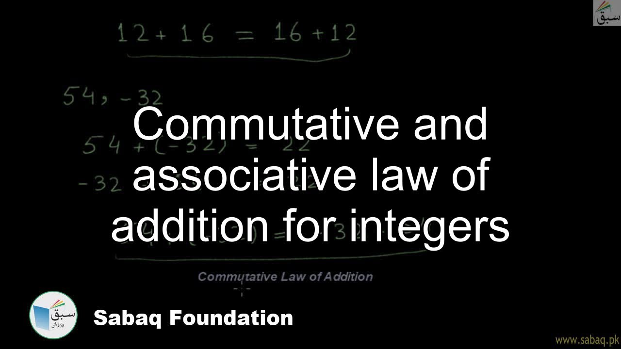 Commutative and associative law of addition for integers, Math Lecture ...