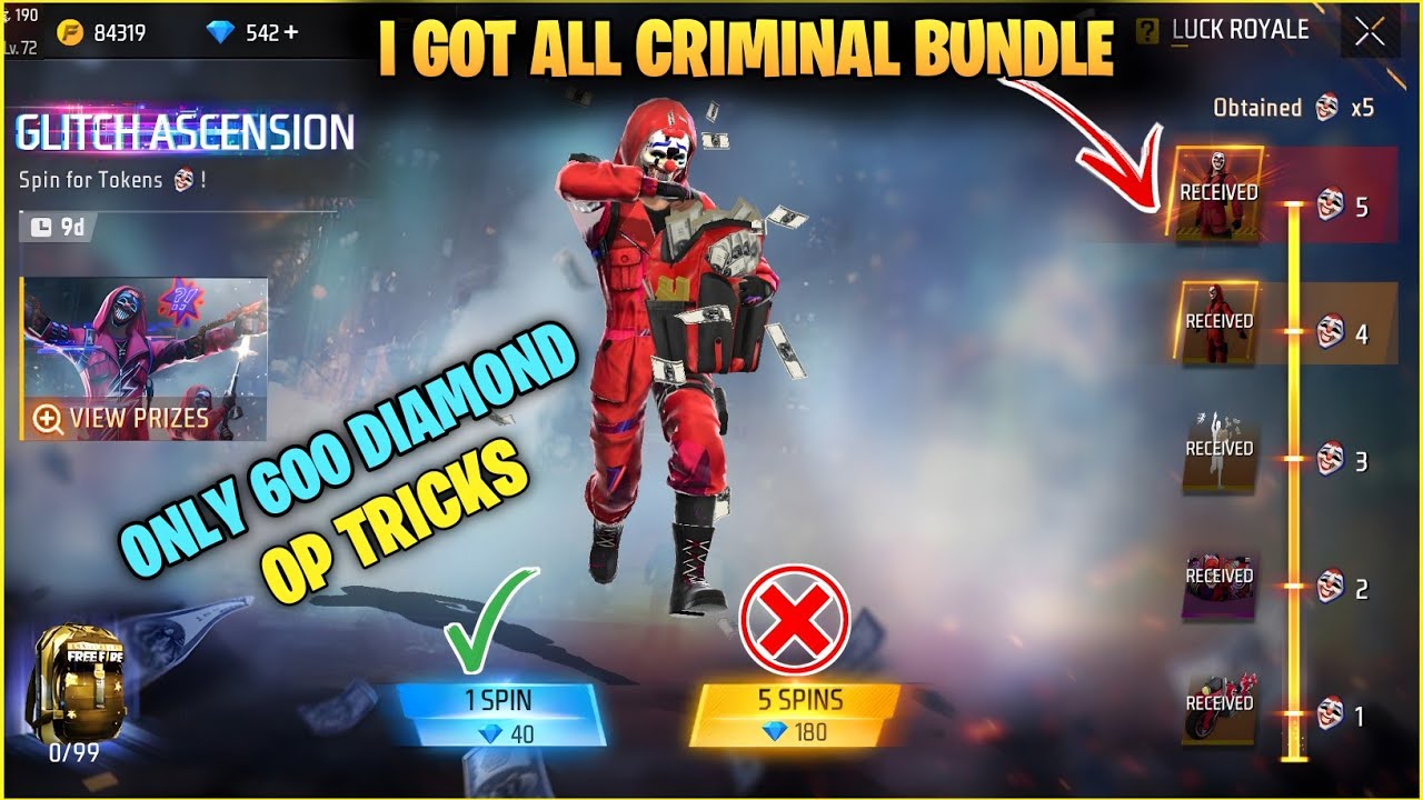 I GOT ALL CRIMINAL 🤡 BUNDLE ONLY 600 💎 DIAMOND | RED CRIMINAL BUNDLE ...