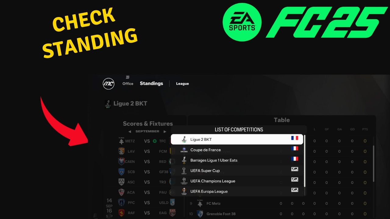 EA FC 25 How to Check Standing in Manager Career Mode - YouTube