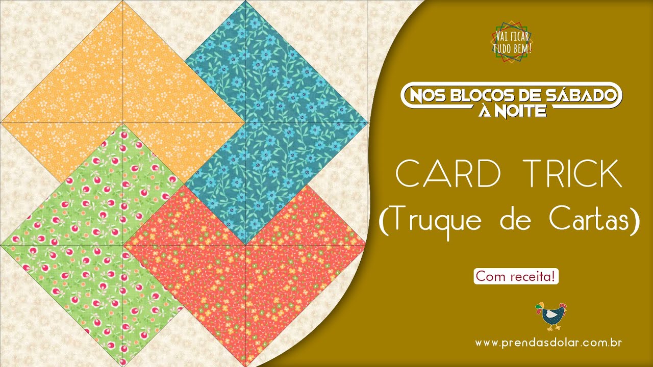 Como fazer o "Card Trick" (Truque de Cartas), BLOCO DE PATCHWORK feito com retalhos de tecidos ...