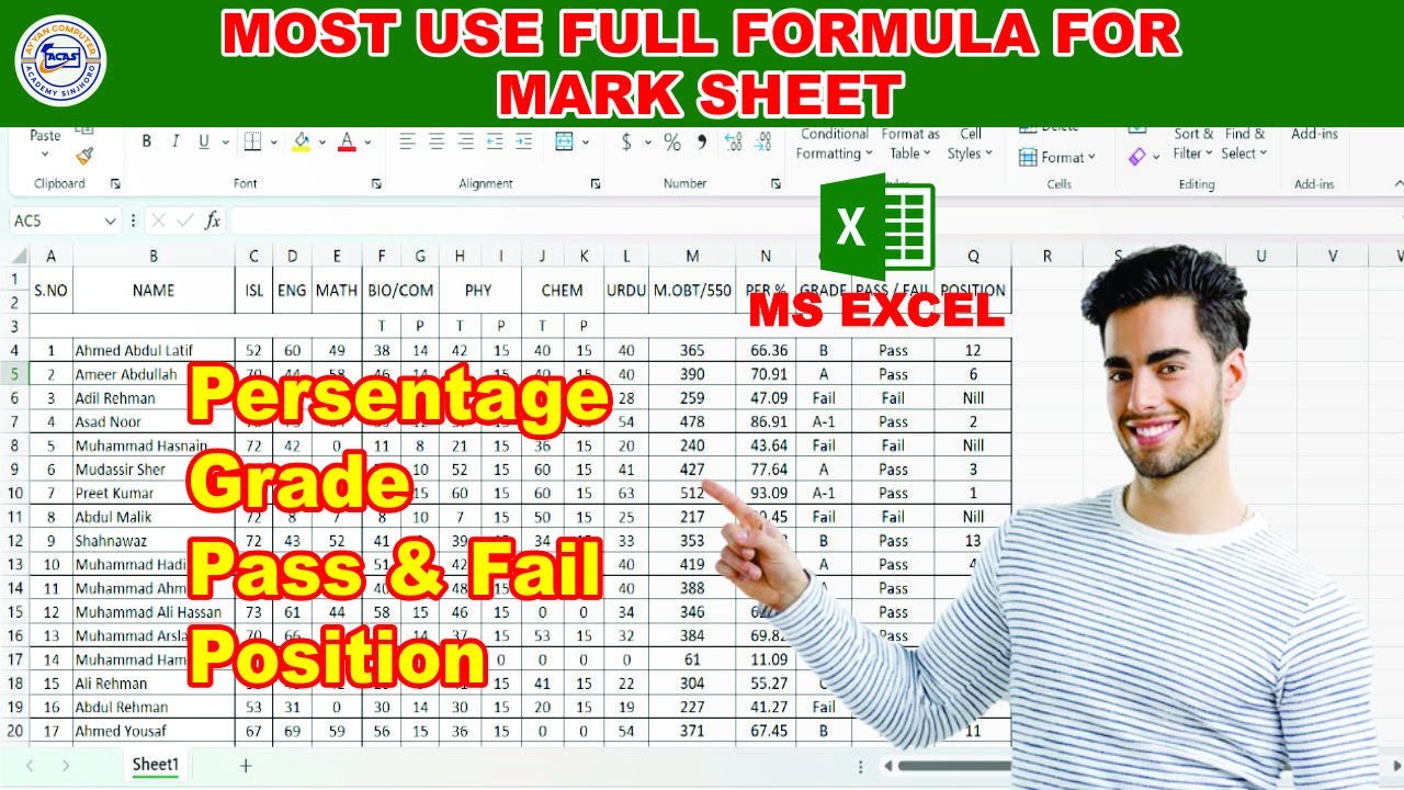 Excel Marksheet 🔥🔥 | Excel me Marksheet kese bnai | Formula of ...