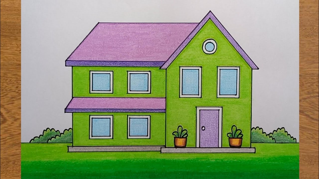 Cara menggambar rumah tingkat yang mudah dan cantik untuk pemula ...