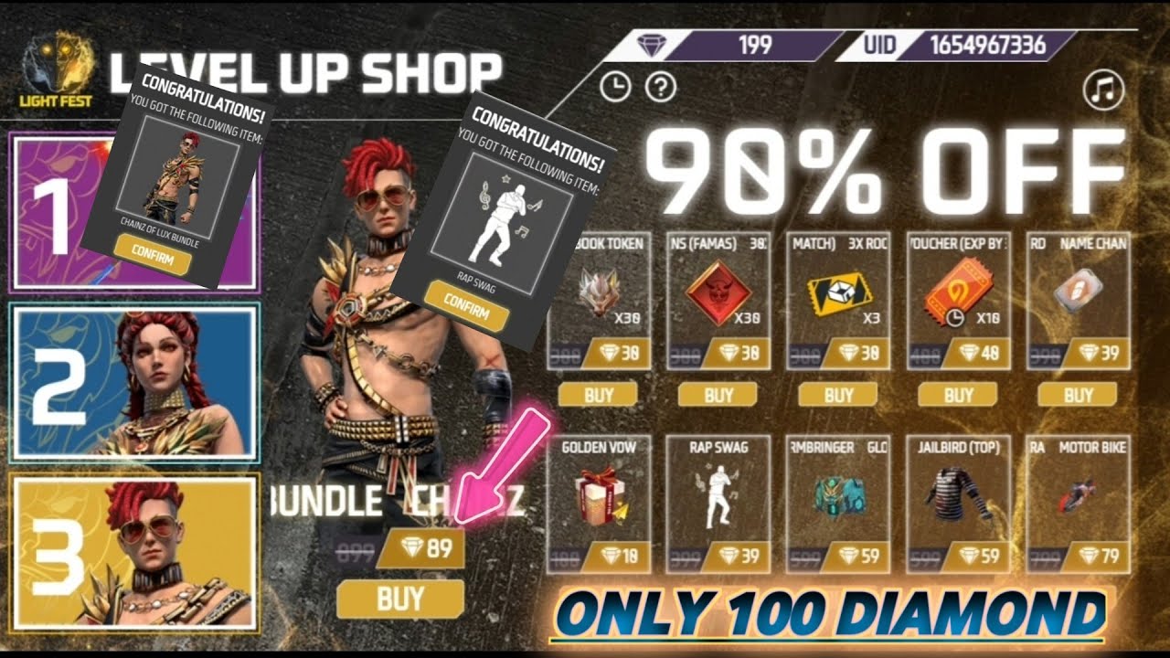 FREE FIRE NEW LEVEL UP EVENT || 90℅OFF FREE FIRE || FREE FIRE TODAY LEVEL UP SHOP || TIGER99 ...