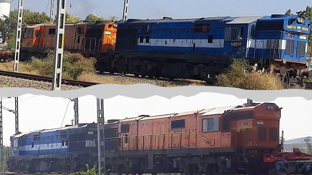 Pair of WDG-3A 14801 + 14805 towards Pipavav with empty rake & WDG5 ...