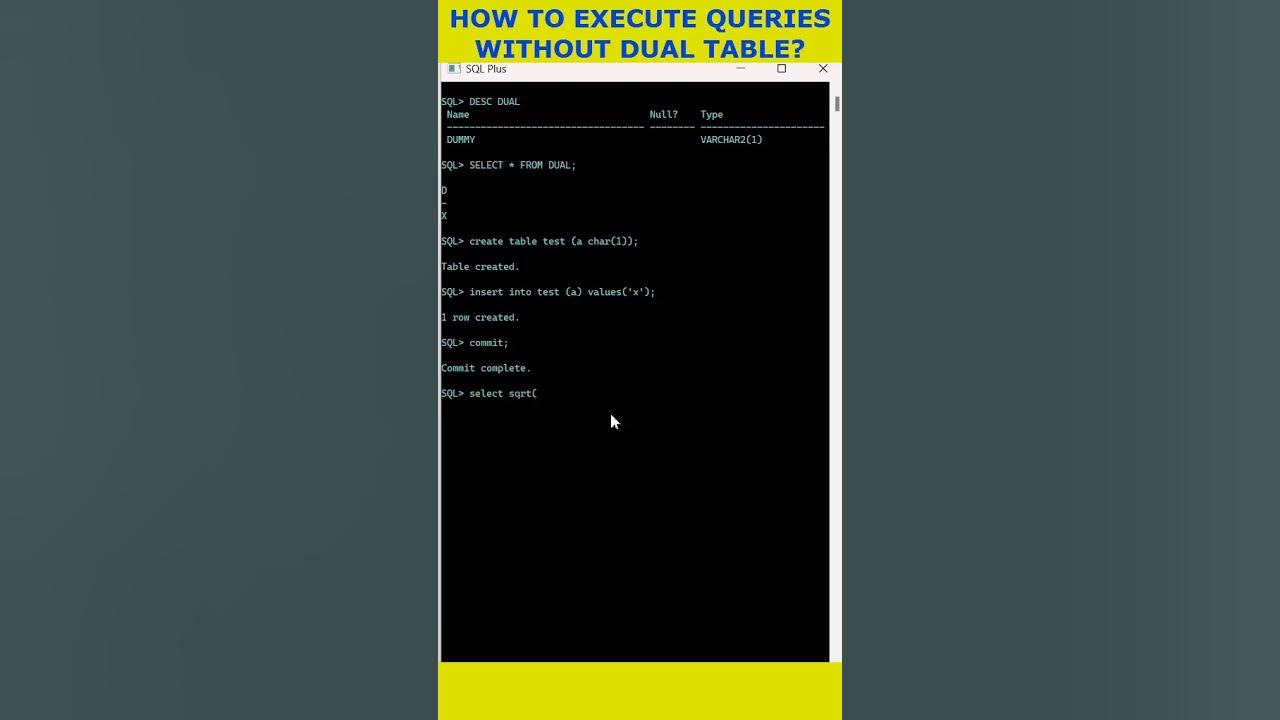 Oracle Sql How To Run Sql Queries Without Dual Table Sqlinterviewquestions Sqlqueries Youtube 
