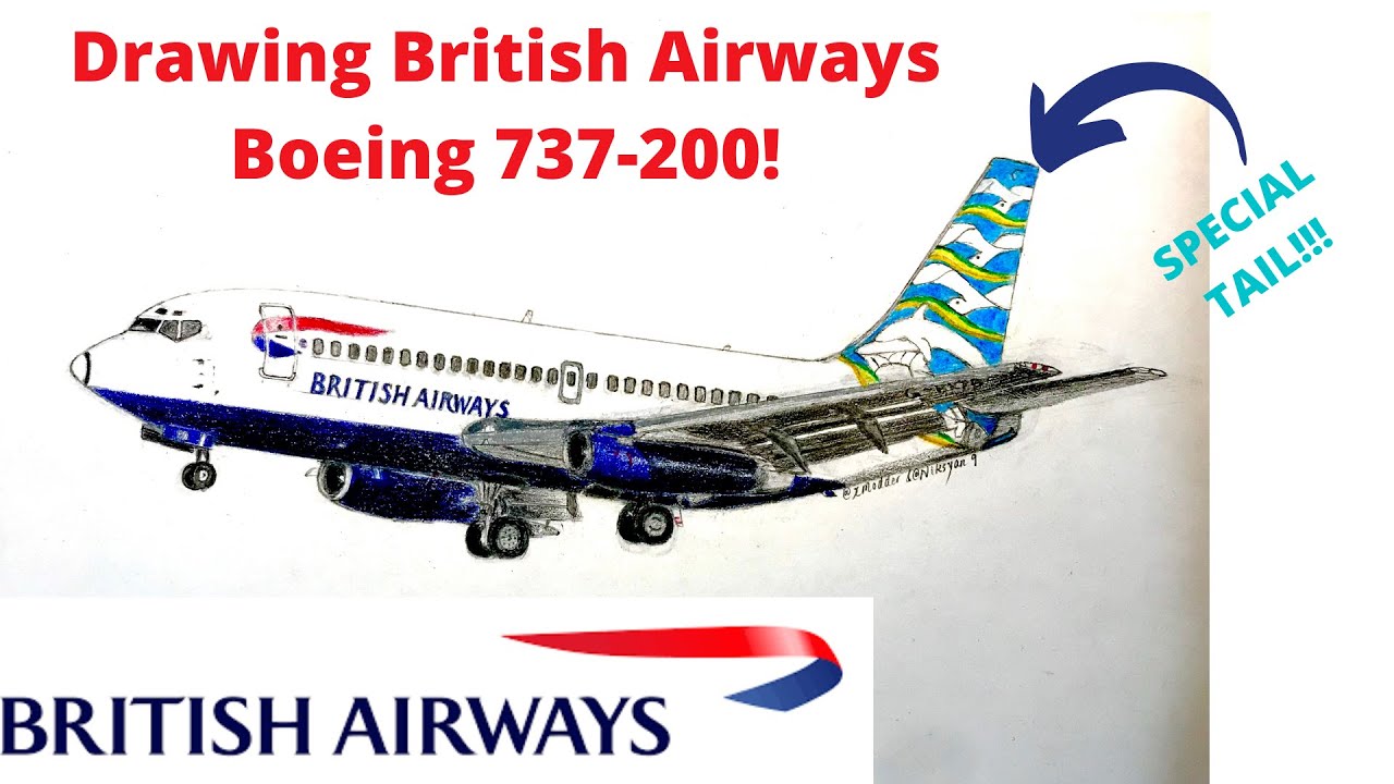 [Artistic Tail] Speed drawing British Airways Boeing 737-200 Airplane ...