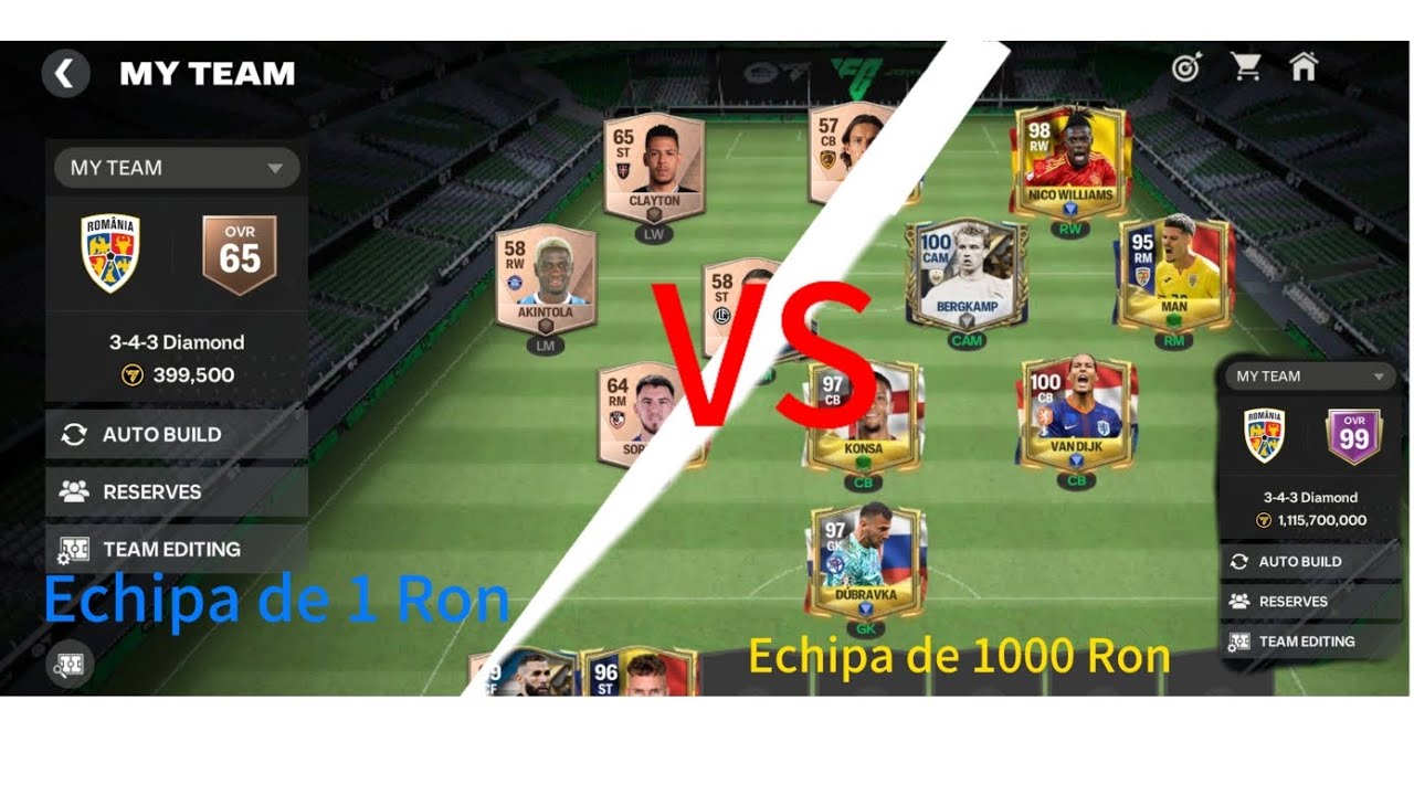 Echipa de 1 Ron vs Echipa de 1000 Ron (de la 65 OVR la 99 OVR - YouTube