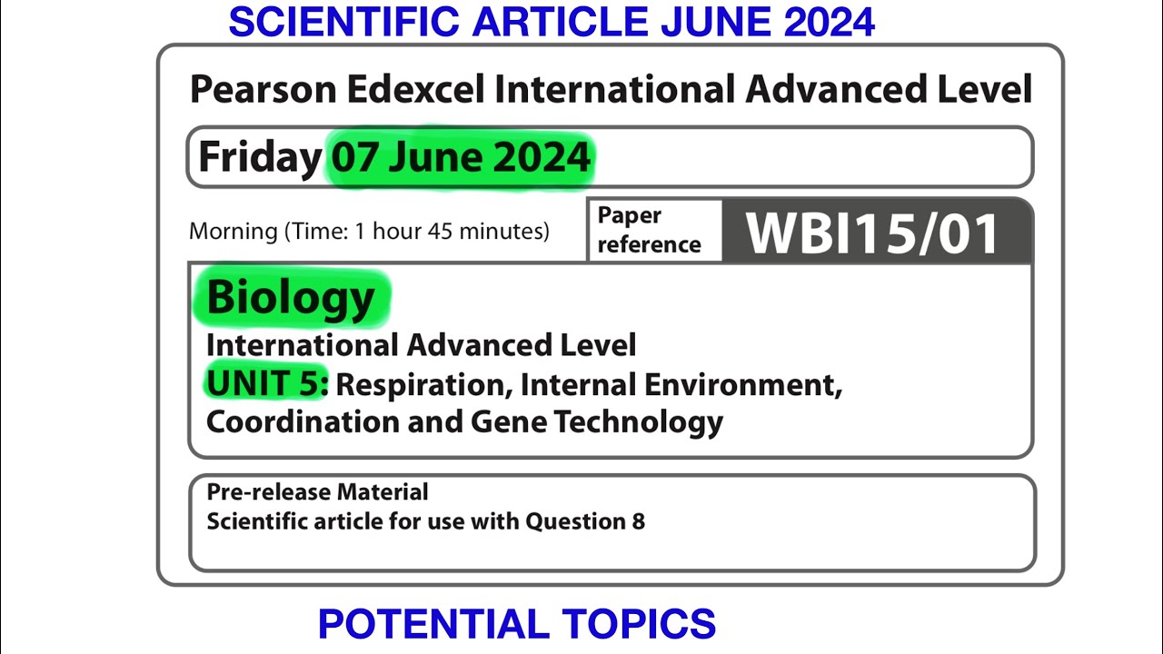 A level | Biology | Unit 5 | Scientific article | June 2024 | Pearson ...
