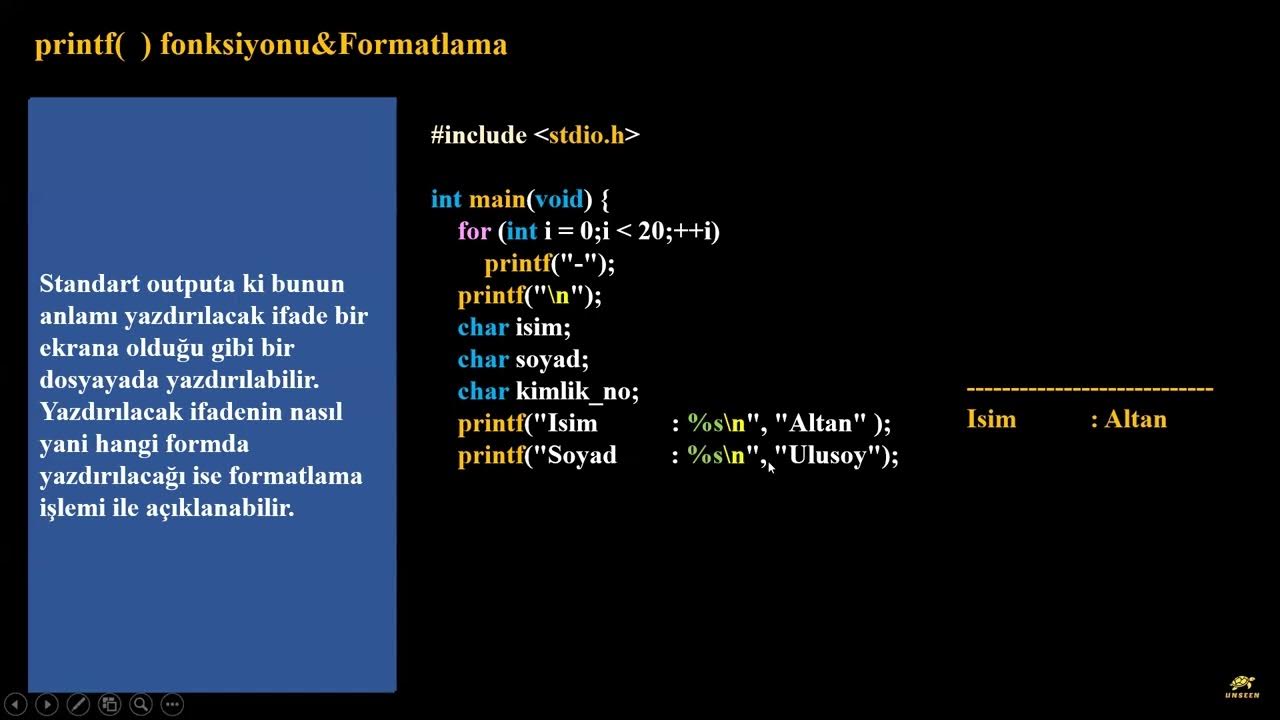 C dilinde printf fonksiyonu - YouTube