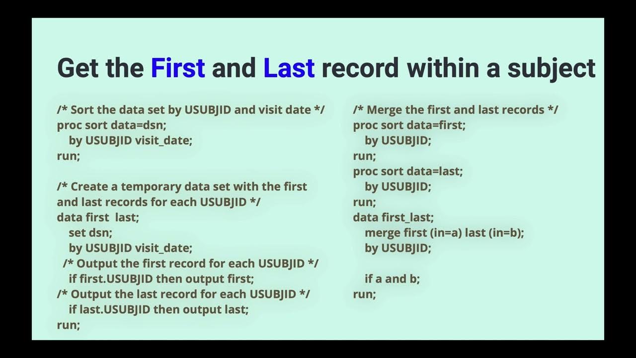 Get the First and Last record within a subject | Sample SAS Code - YouTube