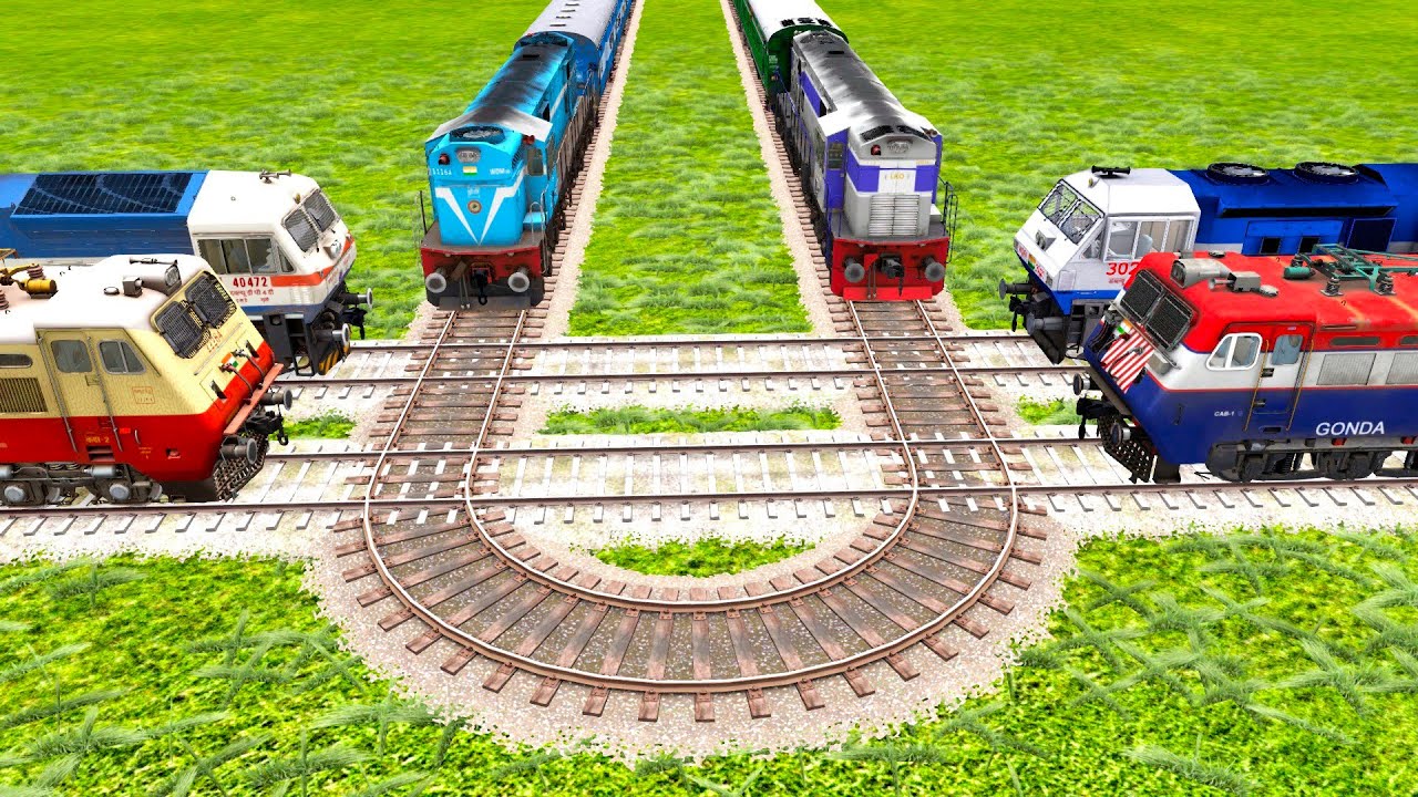 SIX INDIAN TRAINS BACK TO BACK CROSSING ON U SHAPE RAILWAY TRACKS ...