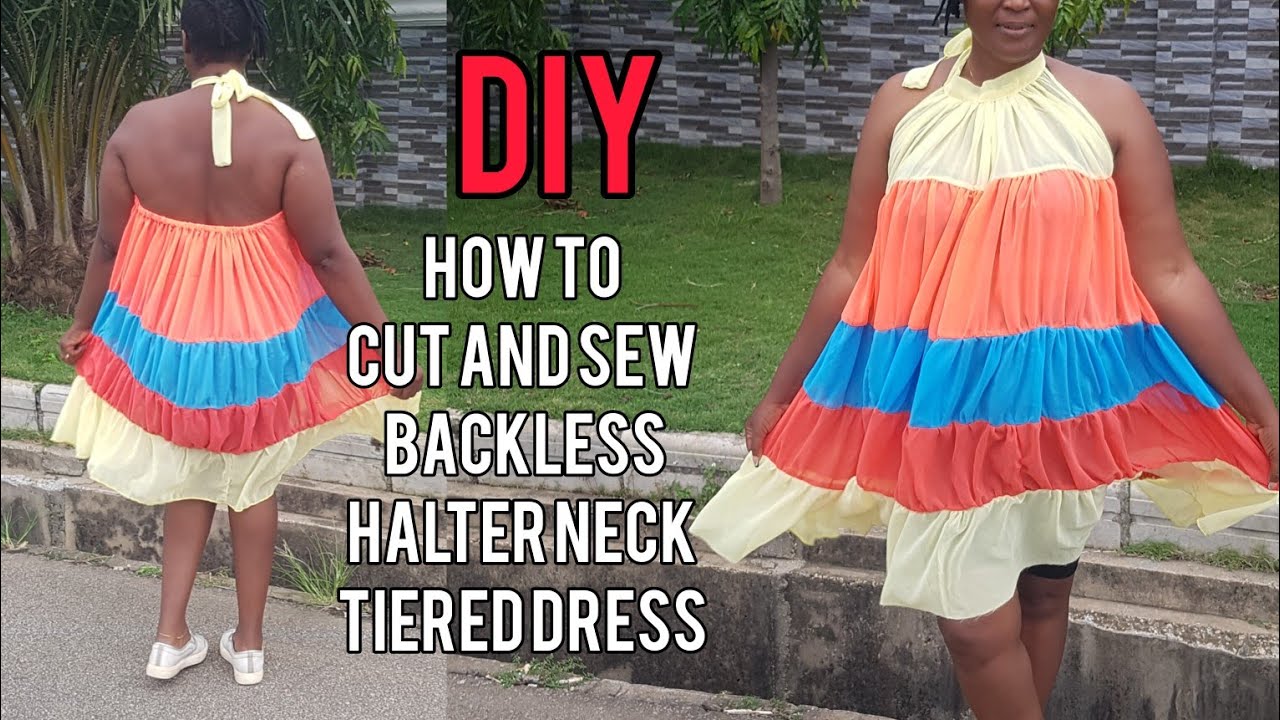 How To Sew Backless HalterNeck tiered dress tutorial - YouTube