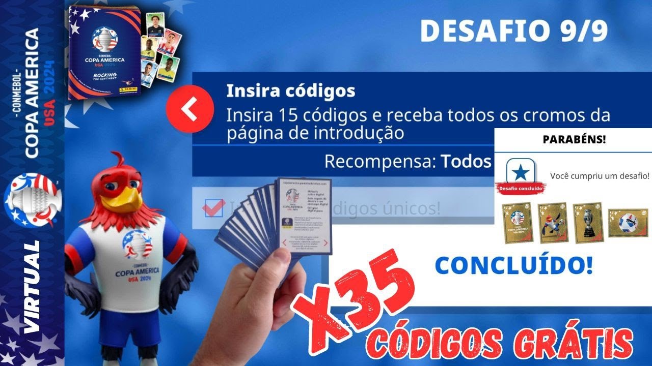 35 Códigos Grátis do Álbum Virtual da Copa América USA 24 e Desafio 9 Completo - YouTube