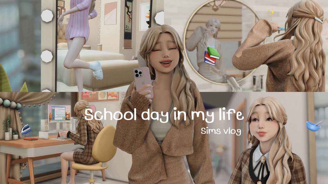 school day in my life | school vlog ; ตื่นเช้า,กินข้าว,ไปเรียน,ทำงาน,ประชุม (sims vlog) - YouTube