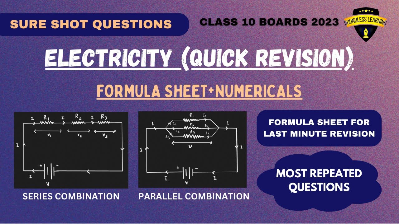 Electricity | Formula sheet | Numericals | Sure shot questions | Most ...