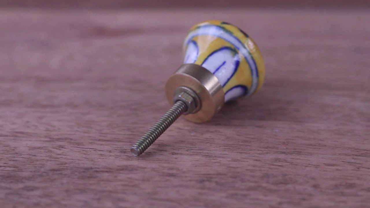 KN 353 F Yellow, Brown, Green and White Floral Teardrop Knob - YouTube