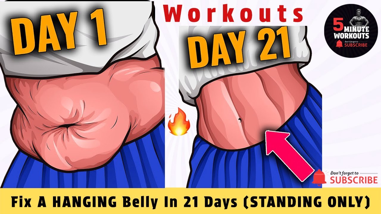 Fix A HANGING Belly In 21 Days (STANDING ONLY) By 5 Minute Workouts ...