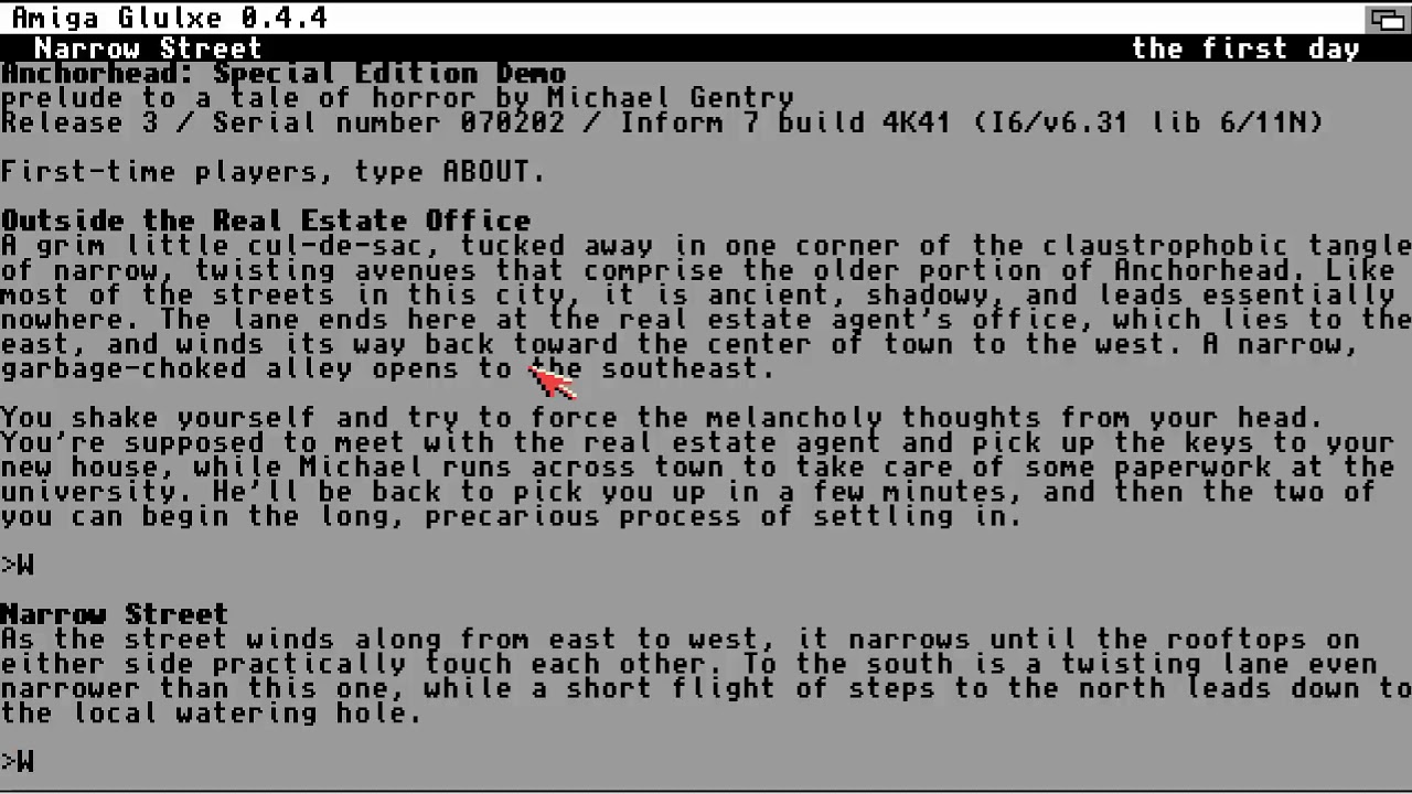 AMIGA ANCHORHEAD ANCHOR HEAD DEMO ITS GLULX ADVENTURE GLULXE ...
