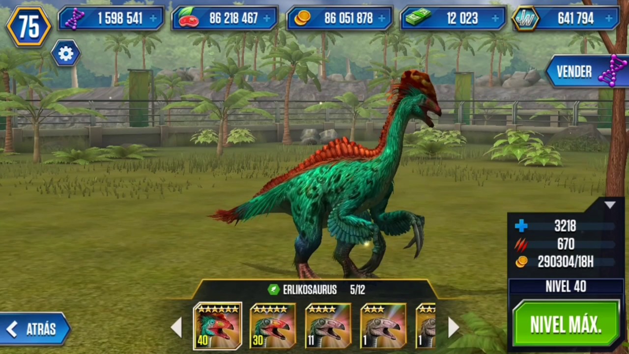 ERLIKOSAURUS MÁXIMO NIVEL! Jurassic World The Game - YouTube