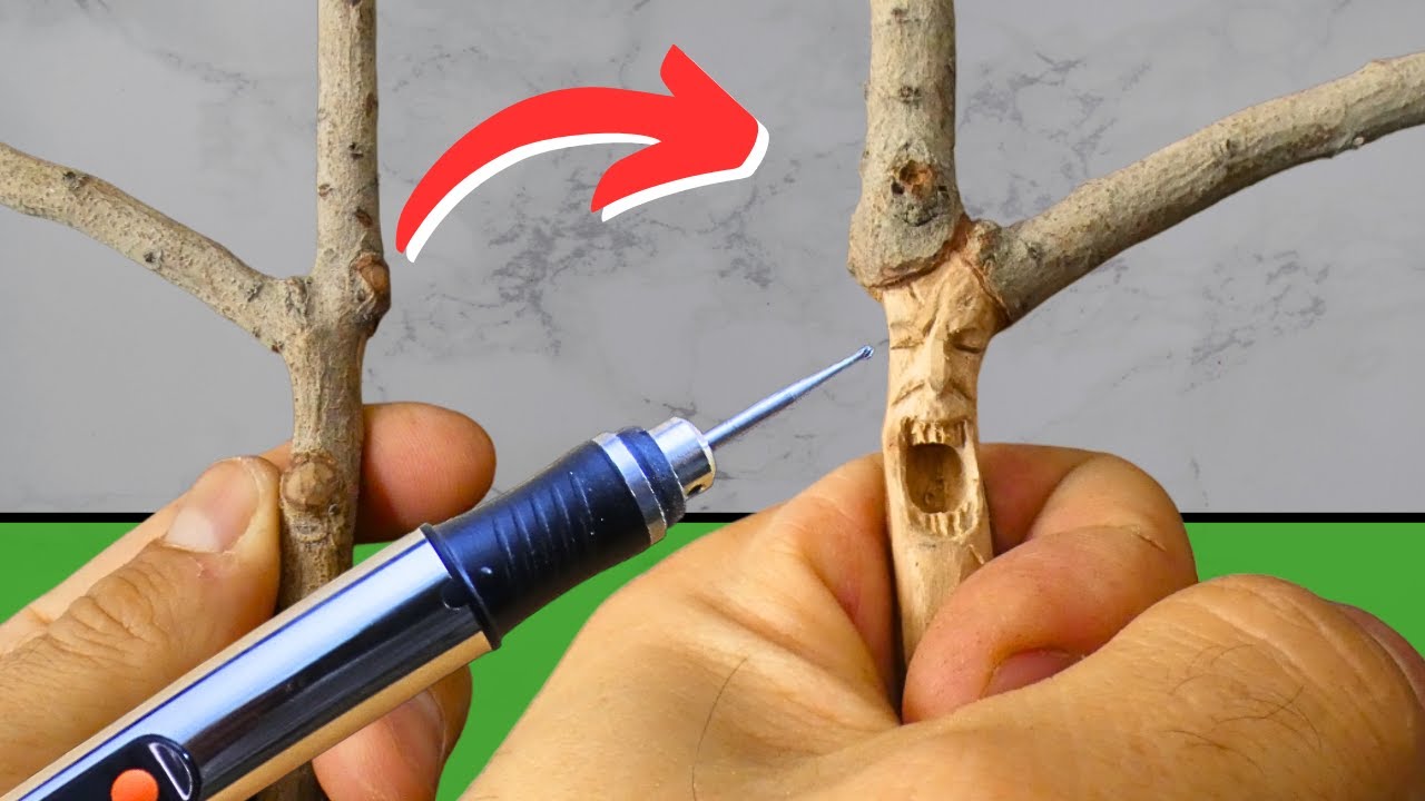 Mini Wood Spirit Carving in stick with Engraving Pen Culiau Customizer ...