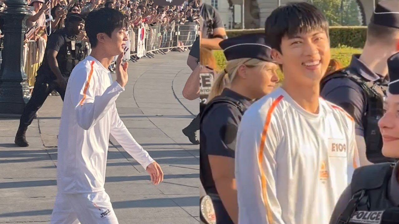 BTS’ Jin's torch relay at 2024 Paris Olympics earns global favor - YouTube