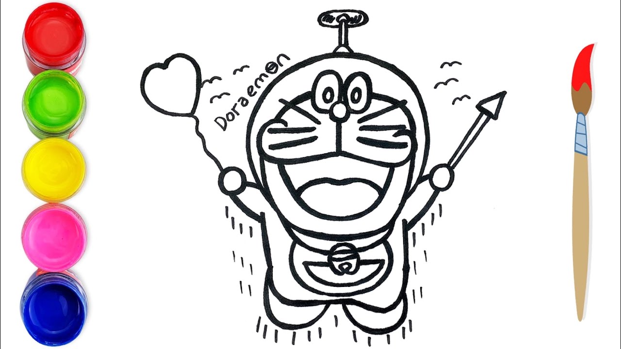 PAINTING A CUTE DORAEMON BRINGING LOVE BALLOONS || LEARN TO DRAW AND ...