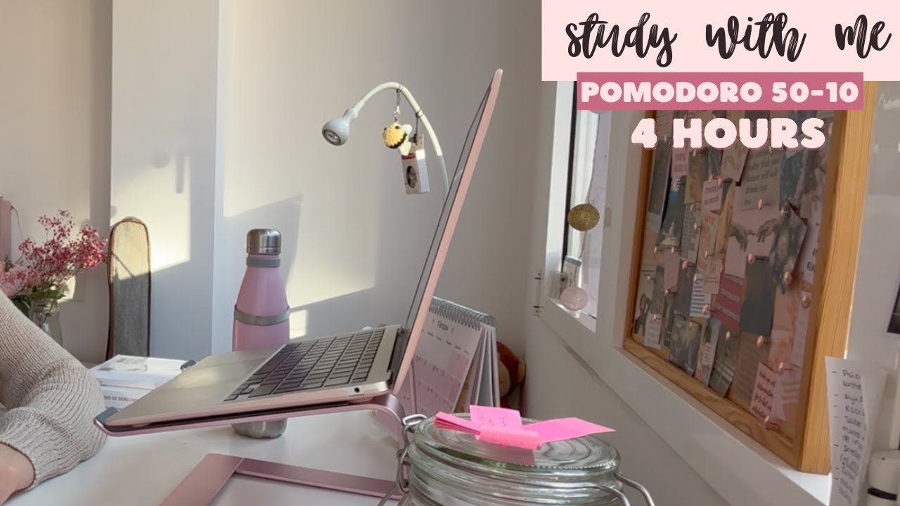 STUDY WITH ME | ASMR studying, pomodoro 50-10 timer, 4 hours, background noise, no music - YouTube