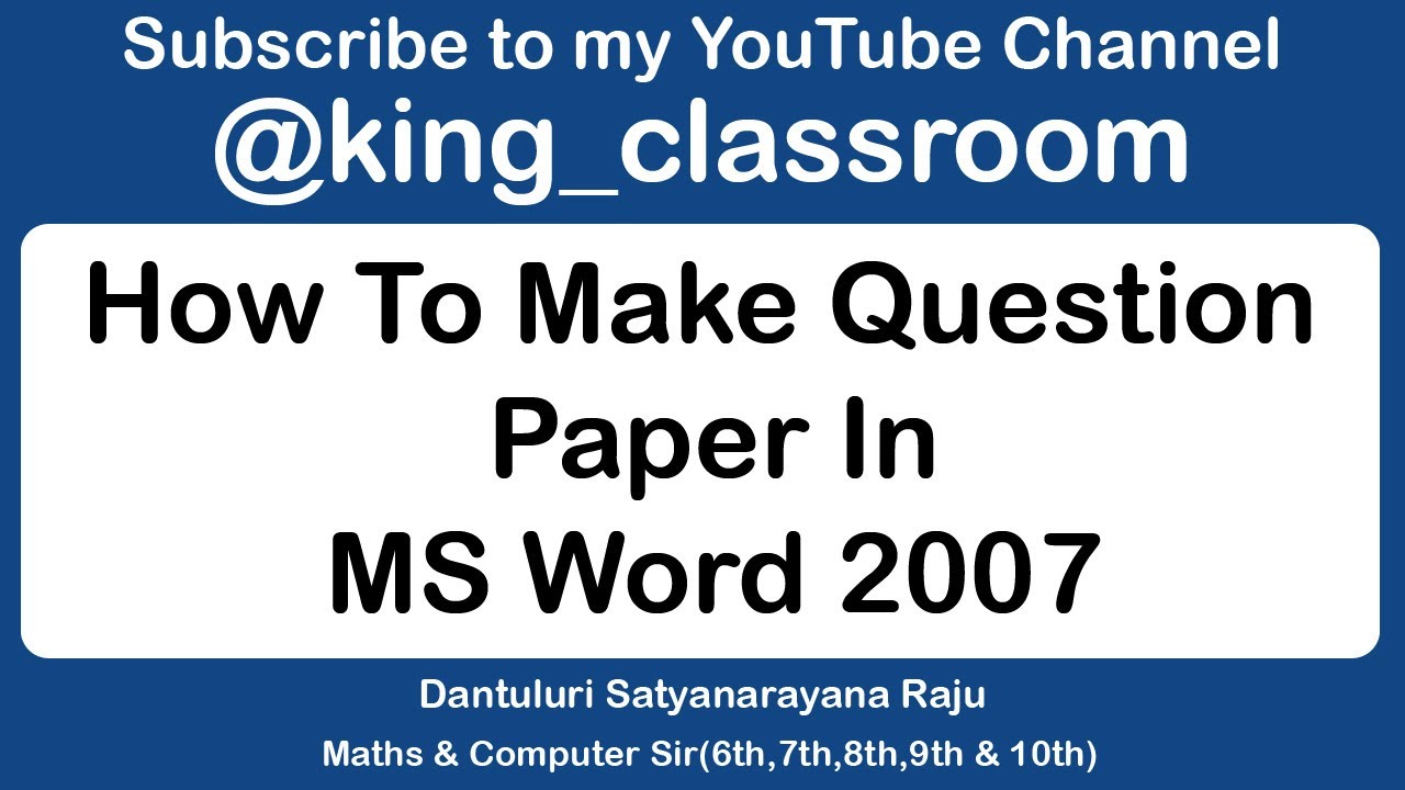 How to make question paper in ms word 2007. how to make exam paper in ...