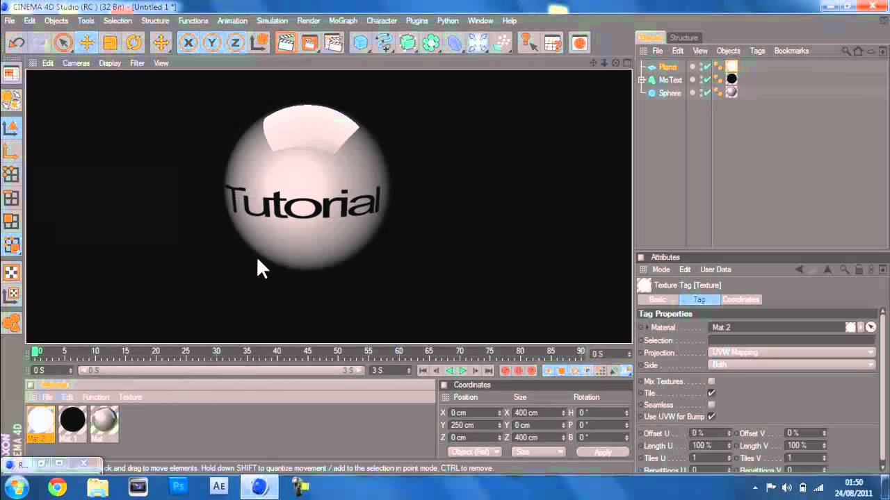 Text on sphere + Reflection tutorial - YouTube