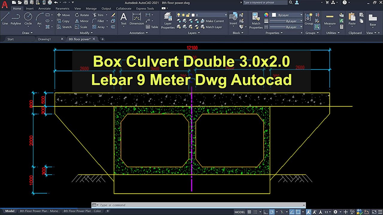 Gambar Box Culvert Double 3x2 Lebar 9 Meter Autocad - YouTube