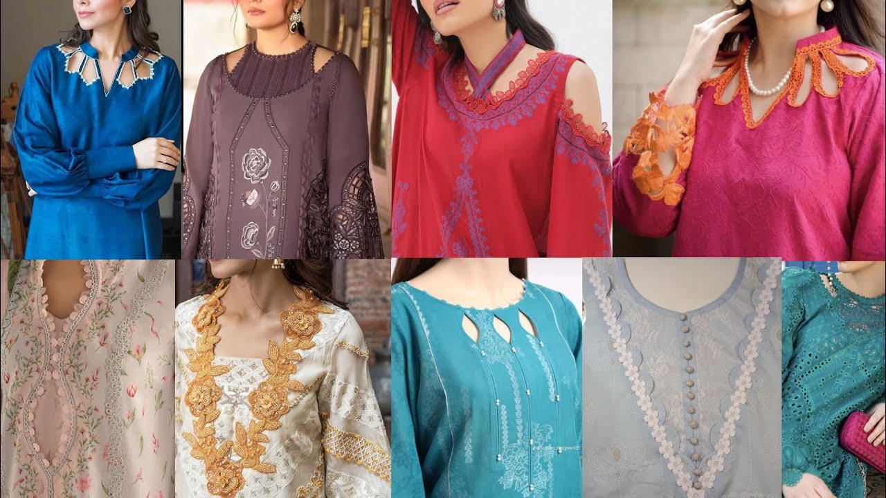 Beautiful Neck Design Ideas With Lace | Printed/Plain Suit Neck Design ...