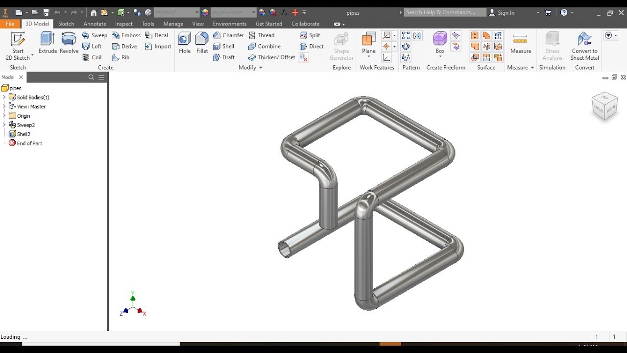 3D Pipe line Drawing - Inventor - YouTube