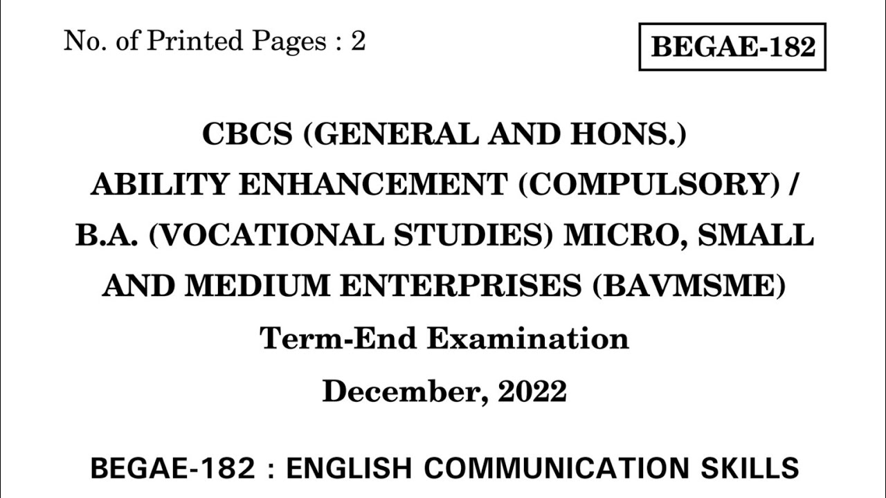 begae 182 previous year question paper | begae 182 important question ...