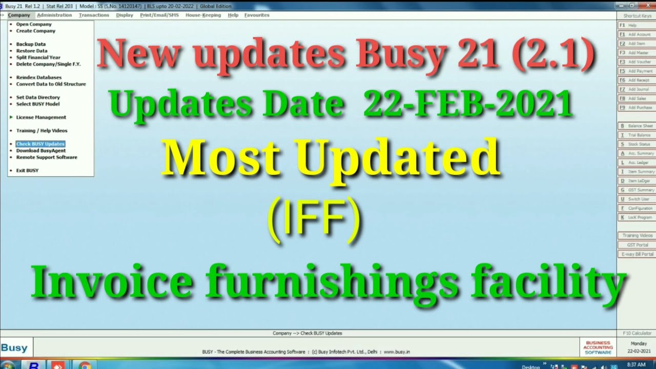 Busy Software New Version Updates Busy 21 (2.1) 20-Feb-2021 Invoice ...