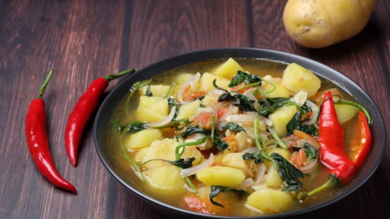 How to make potato stew: Potato with sweet potato leaf stew | Vegan ...