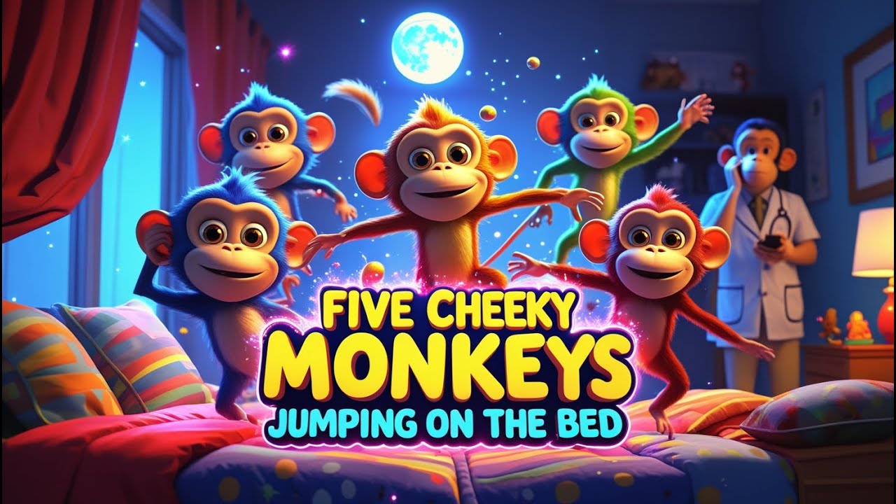 Five Cheeky Monkeys Jumping on the Bed | Poem #kids #viralvideo # ...
