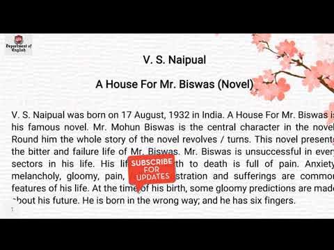 A House For Mr. Biswas By V. S. Naipaul Easy and Short Summary and Analysis। A House For Mr ...