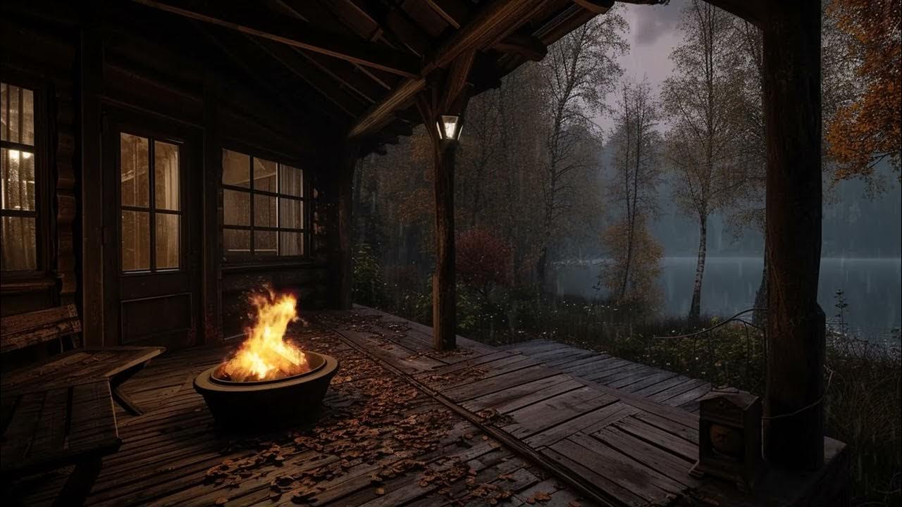 Campfire Crackles and Soothing Rain for Deep Sleep | Cozy Cabin Fireplace Sounds with Gentle ...