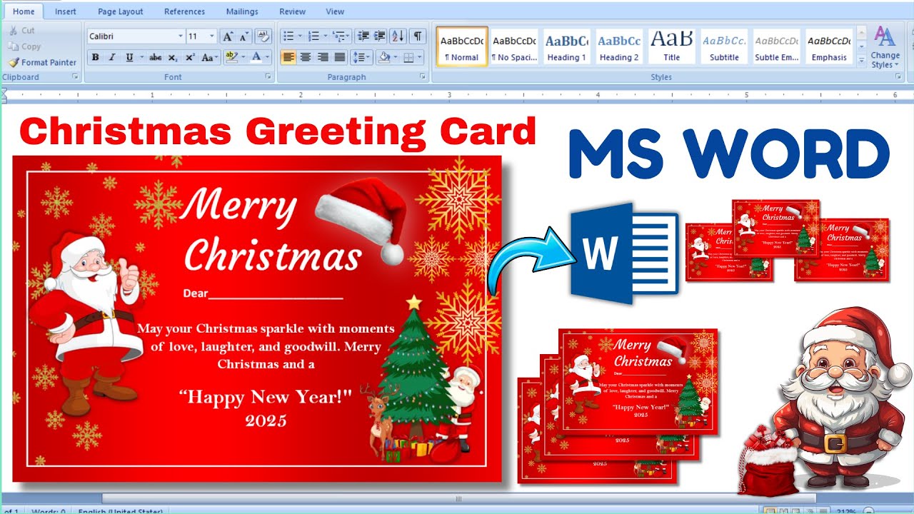 MS Word mein Christmas Greeting Card kaise banaye | How to Design a ...